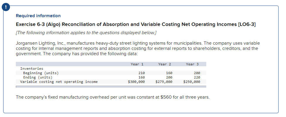 Solved Exercise 6-3 (Algo) Part 1 Required: 1. Calculate | Chegg.com