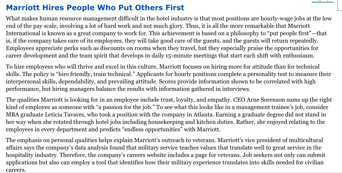 Solved Marriott Hires People Who Put Others First What makes | Chegg.com