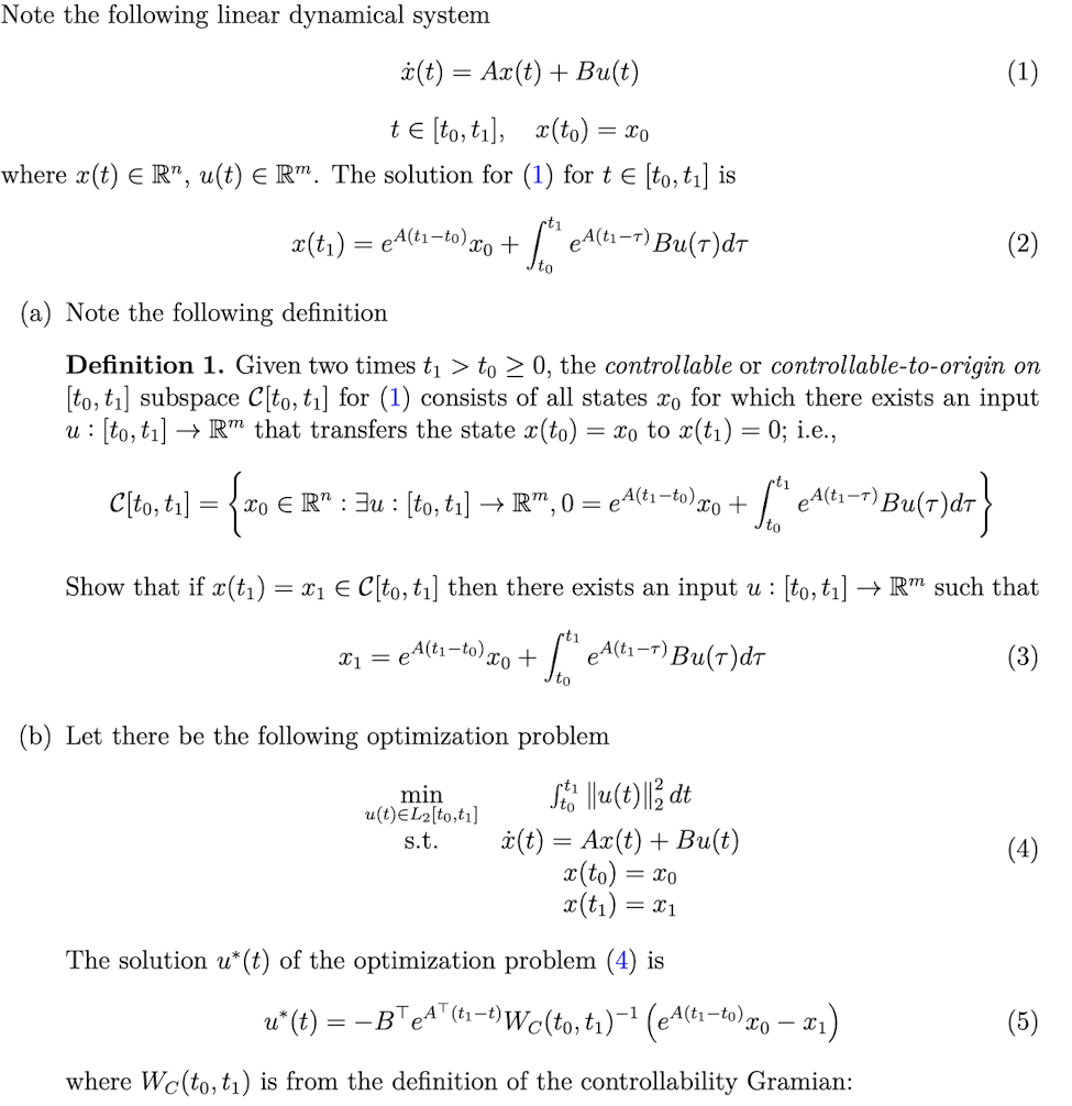 Note the following linear dynamical system | Chegg.com