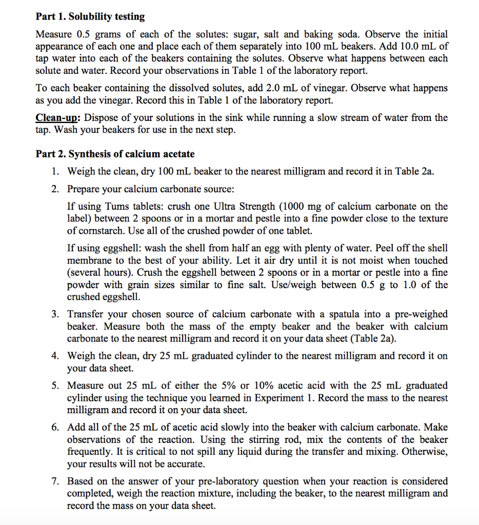 Solved Part 1. Solubility testing Measure 0.5 grams of each | Chegg.com