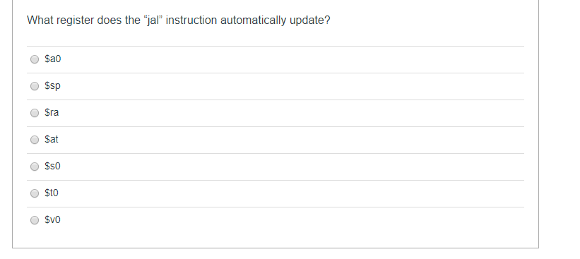 Solved What register does the "jal instruction automatically | Chegg.com