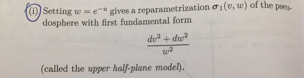 (i) Setting w-e-u gives a reparametrization o(u, w) | Chegg.com