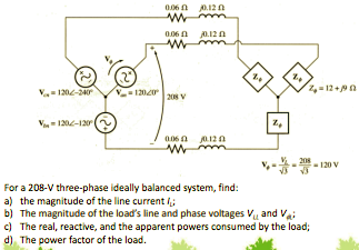 Solved For a 208-V three-phase ideally balanced system, | Chegg.com