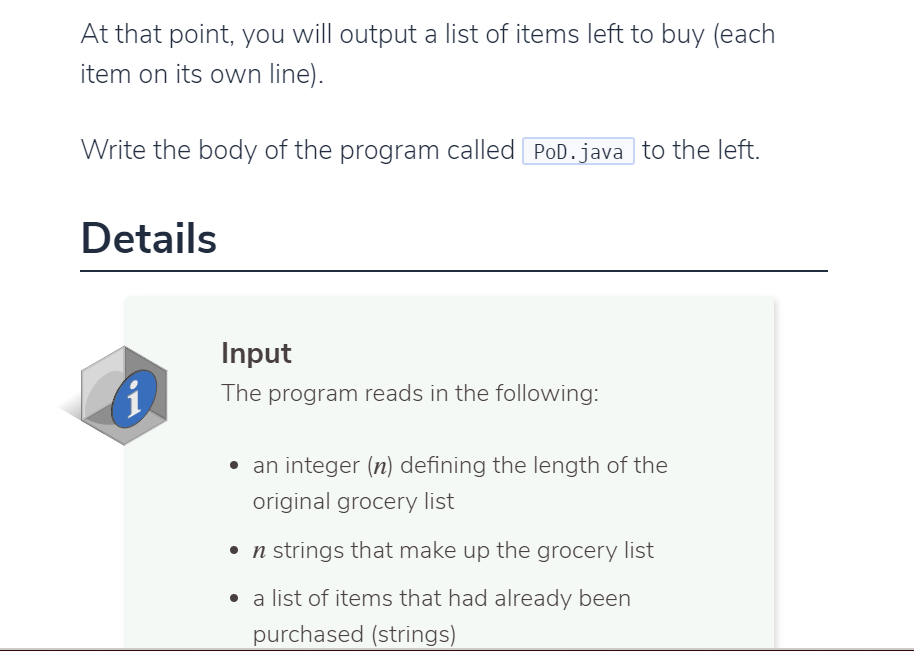 Solved Instructions You will be given a grocery list, filed | Chegg.com