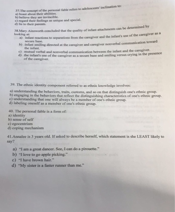 Solved 37.The concept of the personal fable refers to | Chegg.com