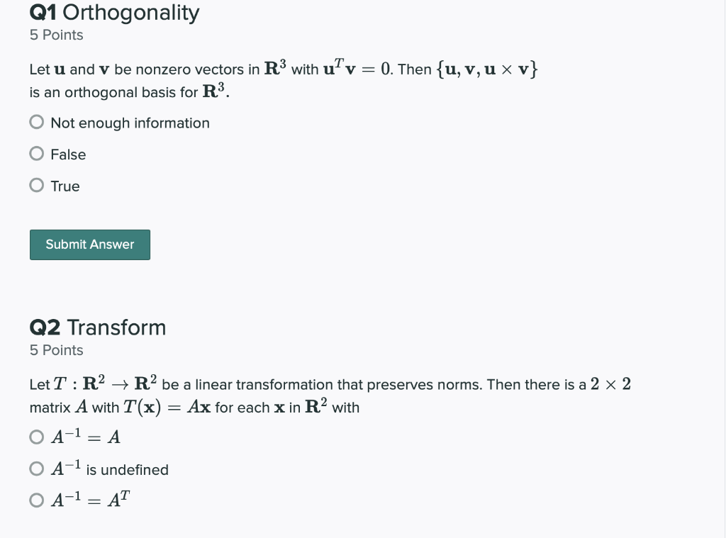 Solved Q1 Orthogonality 5 Points Let u and v be nonzero | Chegg.com