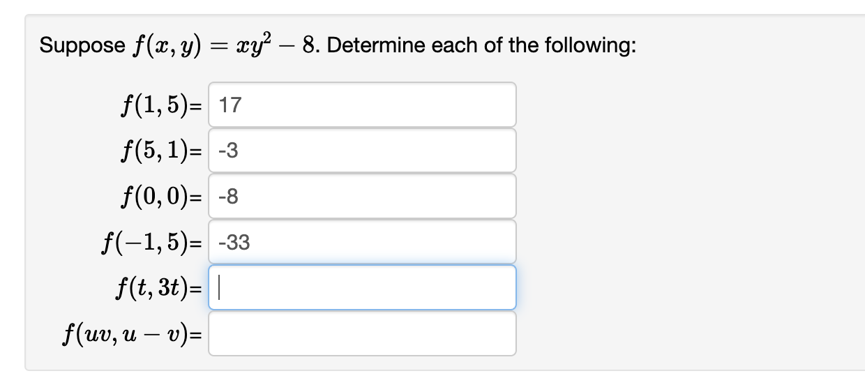 Solved Suppose f(x,y)=xy2-8. ﻿Determine each of the | Chegg.com