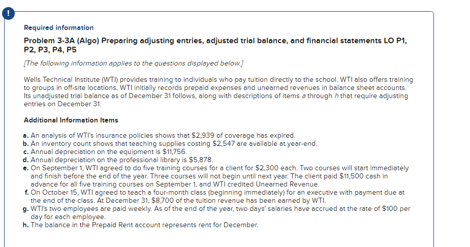 Solved Problem 3-3A (Algo) Preparing adjusting entries, | Chegg.com