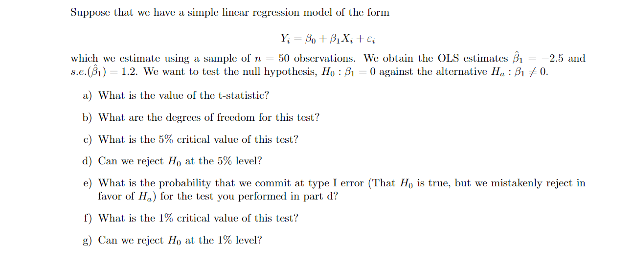 Solved Suppose that we have a simple linear regression model | Chegg.com