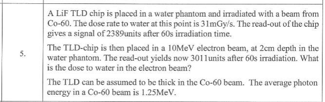 5. A LiF TLD chip is placed in a water phantom and | Chegg.com