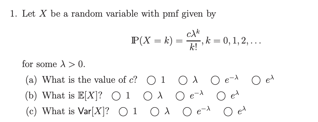 Solved 1. Let X be a random variable with pmf given by | Chegg.com
