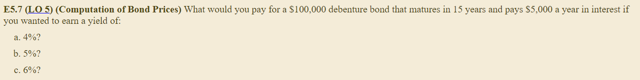 Solved E5.7 (LO5) (Computation of Bond Prices) What would | Chegg.com