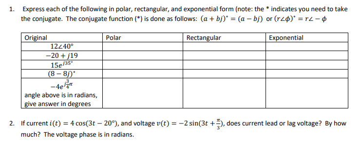 Solved 1. Express each of the following in polar, | Chegg.com