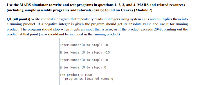 Solved Use the MARS simulator to write and test programs in | Chegg.com