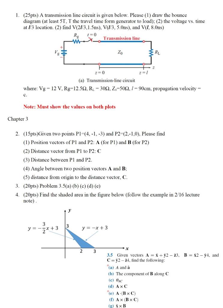 Solved 1. (25pts) A transmission line circuit is given | Chegg.com