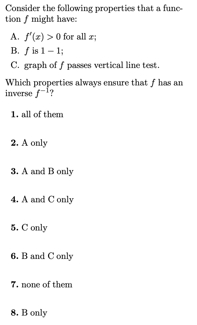 Solved Consider the following properties that a function f | Chegg.com