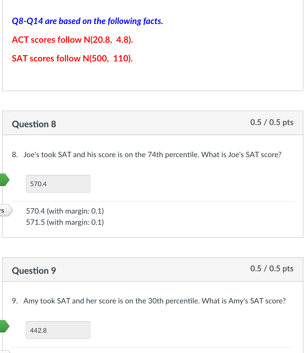 Solved Q8-Q14 are based on the following facts. ACT scores | Chegg.com