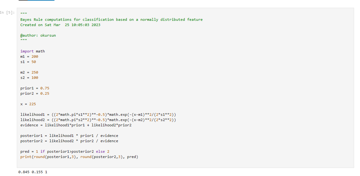 Solved Bayes Rule computations for classification based on a | Chegg.com