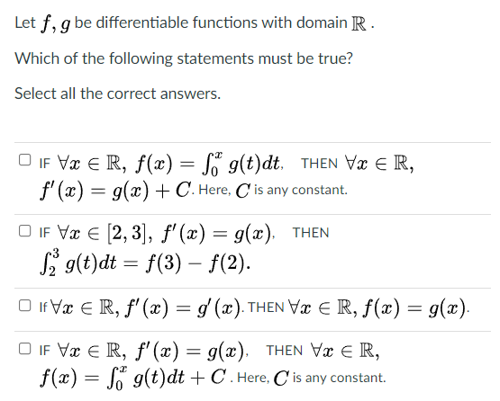 Solved Let f, g be differentiable functions with domain R. | Chegg.com