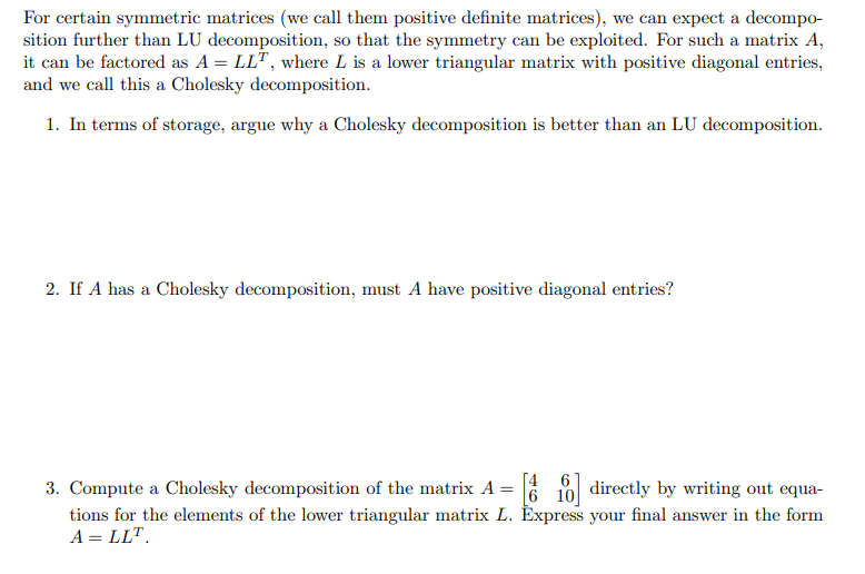 Solved For certain symmetric matrices (we call them positive | Chegg.com