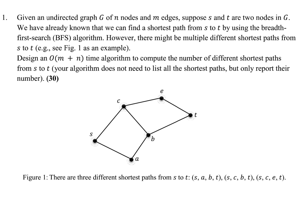 Solved 1. Given an undirected graph G of n nodes and m | Chegg.com