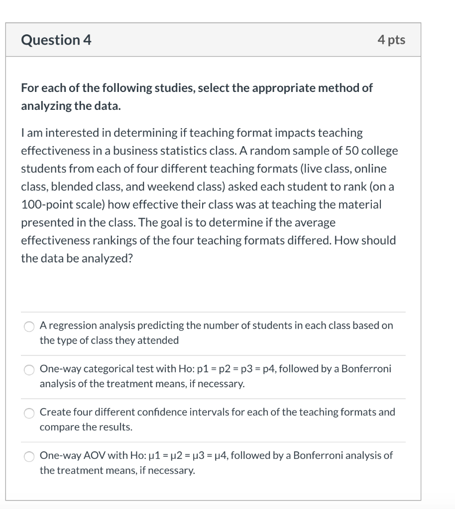Solved Question 4 4 pts For each of the following studies, | Chegg.com