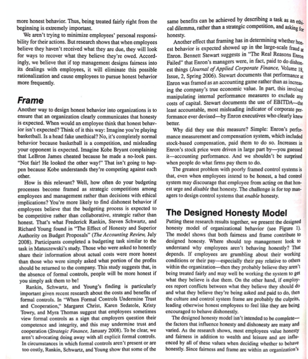 Using the Designed honesty model presented in this | Chegg.com