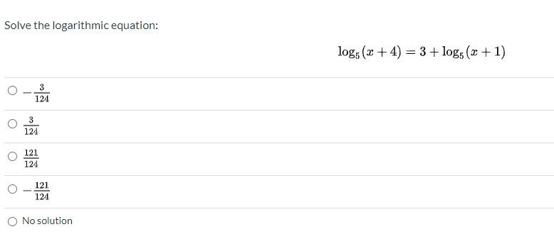 Solved Solve the logarithmic equation: log: (x + 4) = 3 + | Chegg.com