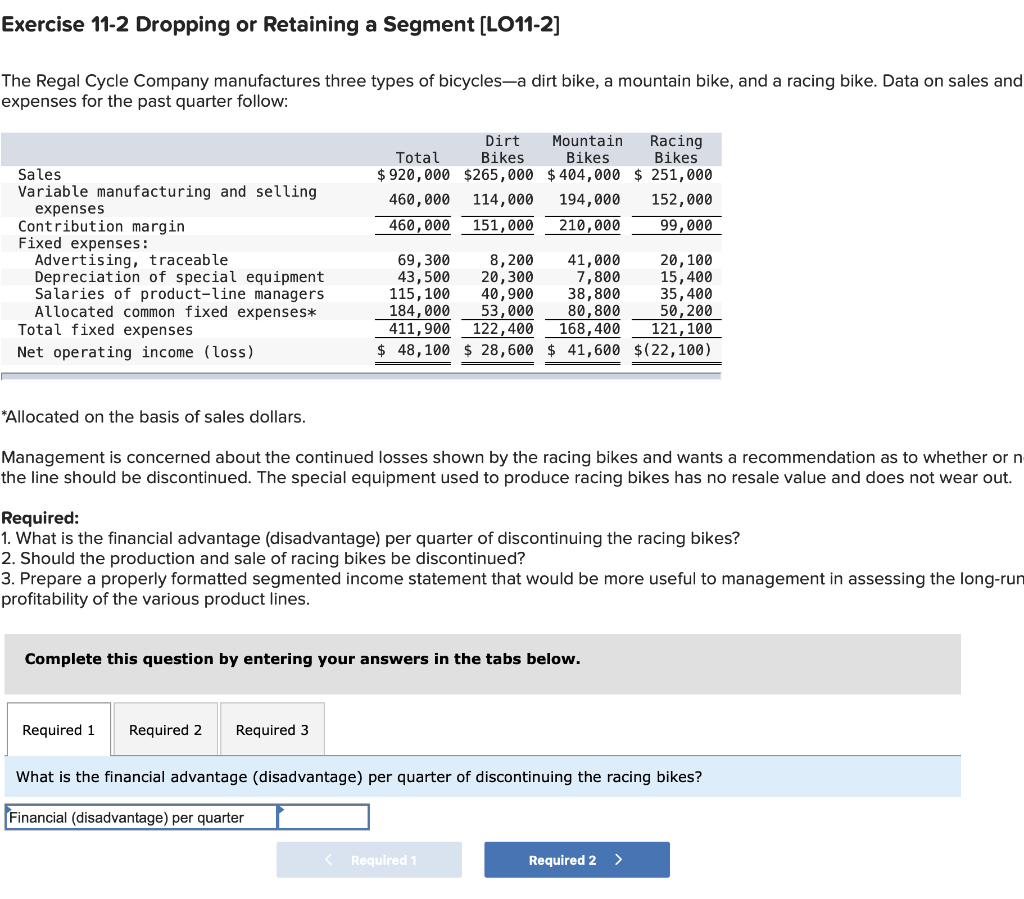 Solved Exercise 11-2 Dropping or Retaining a Segment | Chegg.com