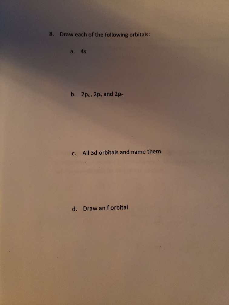 Solved 8. Draw each of the following orbitals: a. 4s b. 2px, | Chegg.com