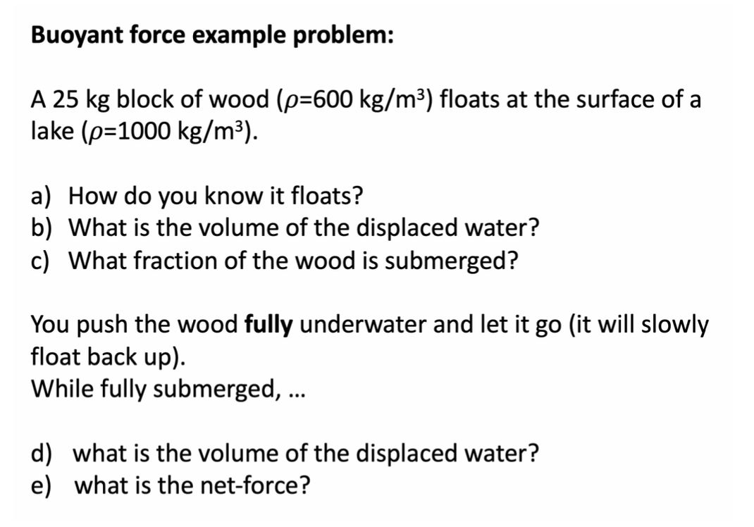 Solved Buoyant force example problem:A 25kg ﻿block of wood | Chegg.com