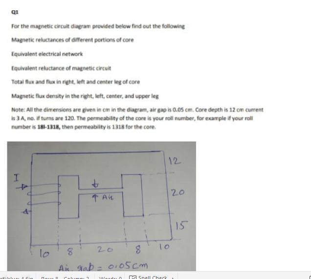 Solved Q1 For the magnetic circuit diagram provided below | Chegg.com