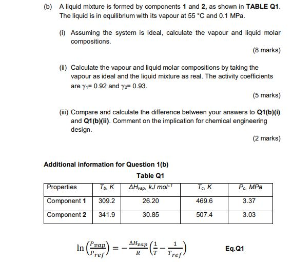 Solved (b) A liquid mixture is formed by components 1 and 2, | Chegg.com