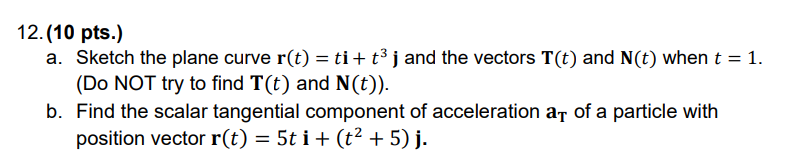 Solved 12. (10 pts.) a. Sketch the plane curve r(t) = ti + | Chegg.com