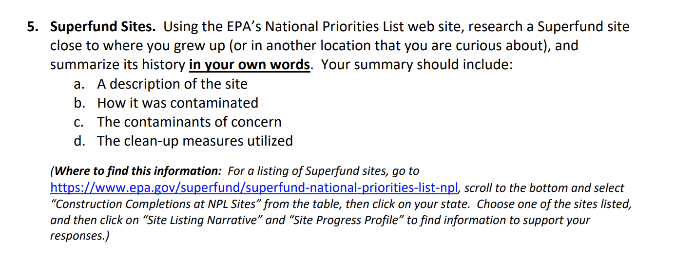 Solved 5. Superfund Sites. Using the EPA's National | Chegg.com
