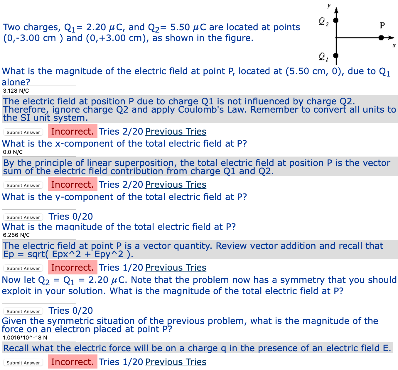 Solved Two charges, Q1=2.20μC, and Q2=5.50μC are located at | Chegg.com