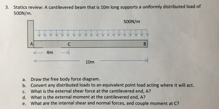 Solved 3. Statics review: A cantilevered beam that is 10m | Chegg.com