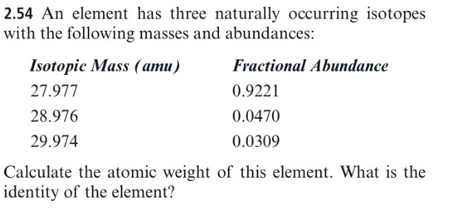 Solved 2.54 An element has three naturally occurring | Chegg.com