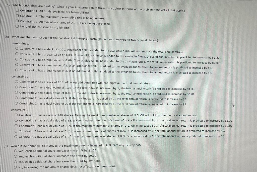 Solved (b) Which constraints are binding? What is your | Chegg.com