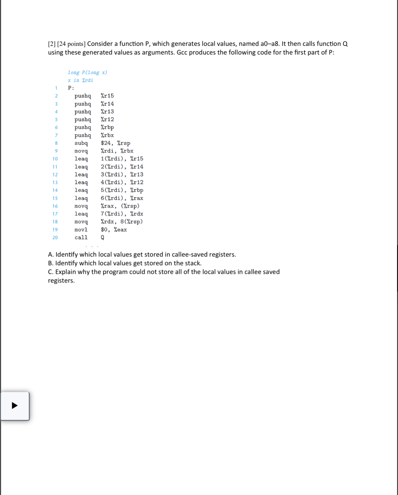 Solved [2] [24 points] Consider a function P, which | Chegg.com
