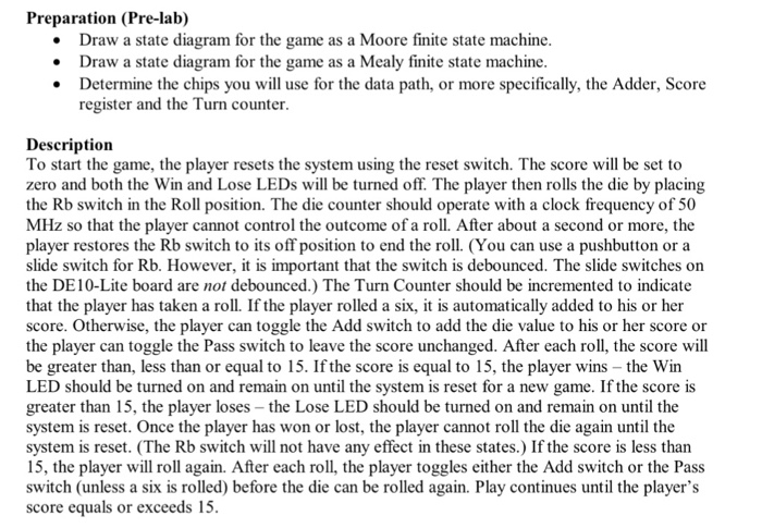Solved Preparation (Pre-lab) Draw a state diagram for the | Chegg.com