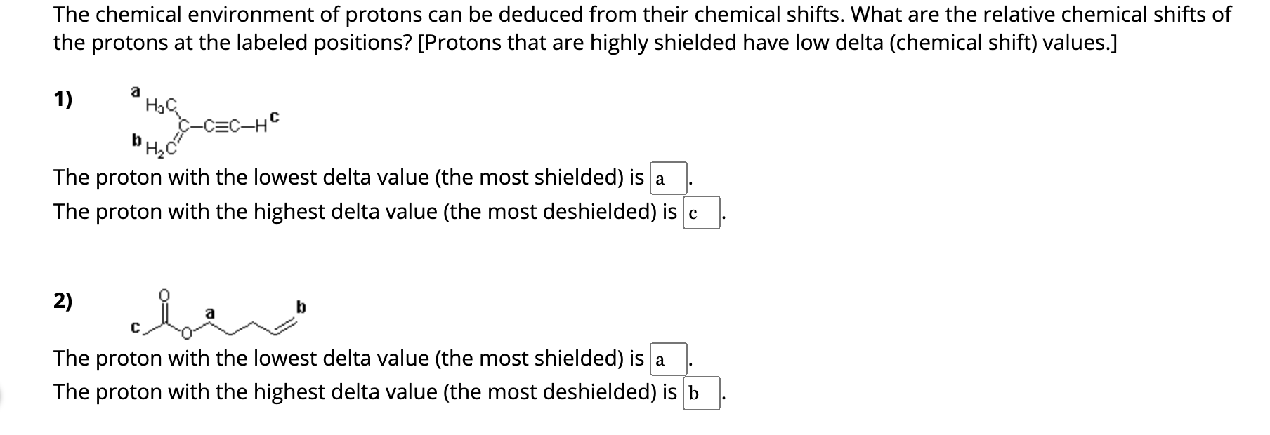 Solved The chemical environment of protons can be deduced | Chegg.com