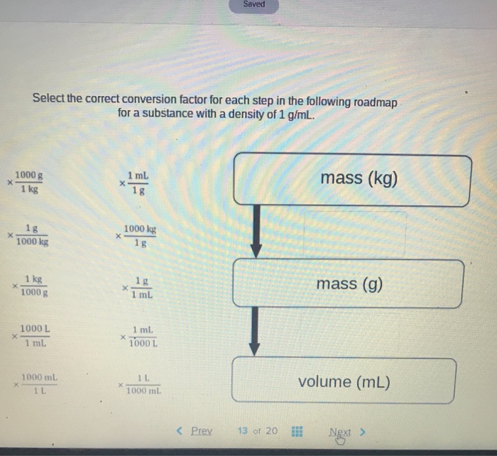Solved Saved Select the correct conversion factor for each | Chegg.com