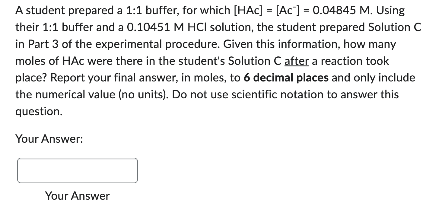 Solved Solution C: 20.0mL of 1:1 buffer of NaOH and Acetic | Chegg.com