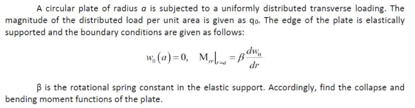 Solved A circular plate of radius a is subjected to a | Chegg.com
