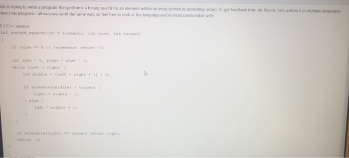 Solved ob is trying to write a program that performs a | Chegg.com