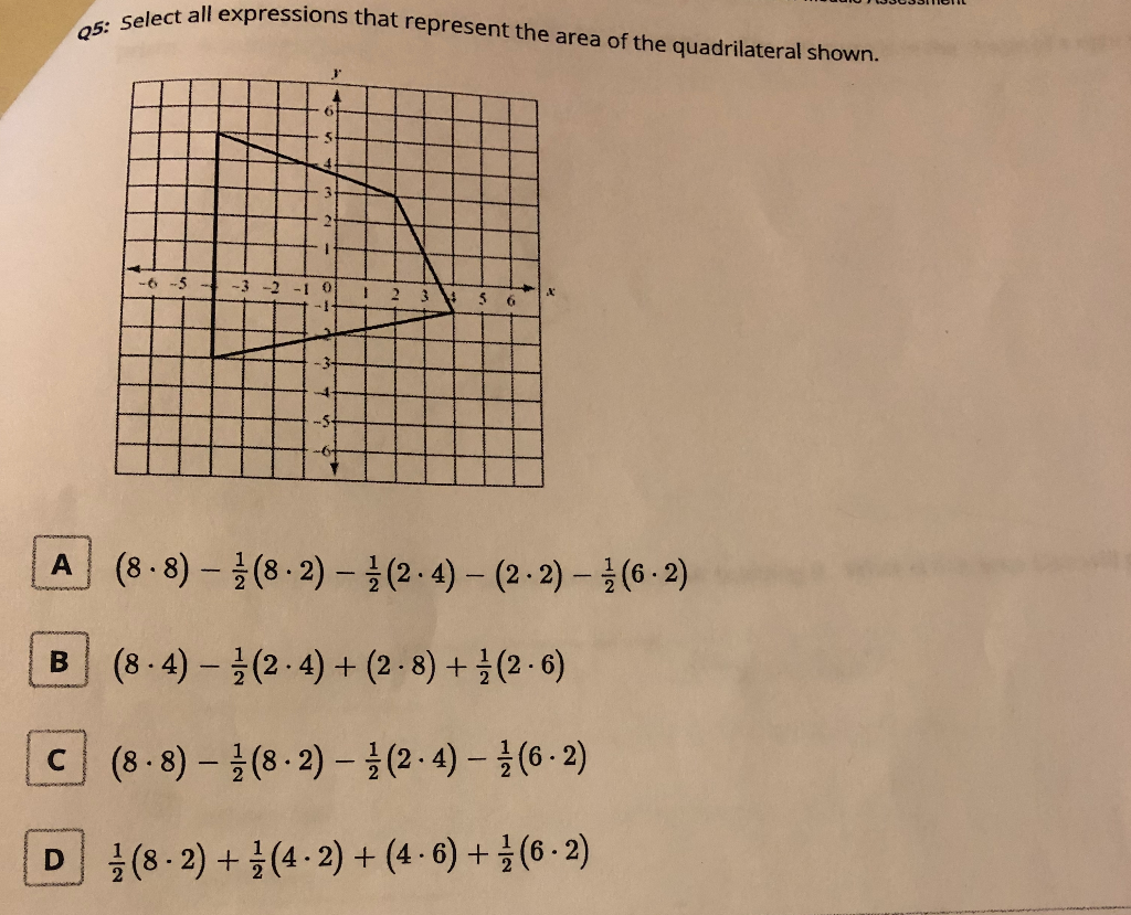 Solved Q5: Select all expressions that represent the area of | Chegg.com