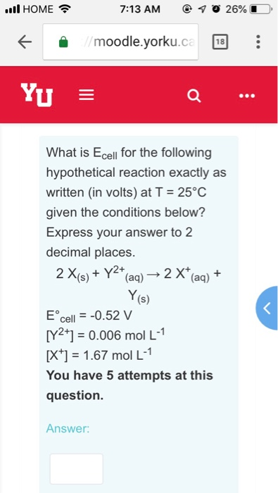 Solved HOME く-a moodle.yorku.c YU E What is Ecell for the | Chegg.com