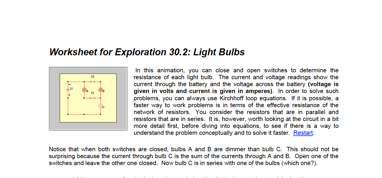 Solved Worksheet for Exploration 30.2: Light Bulbs S2 In | Chegg.com