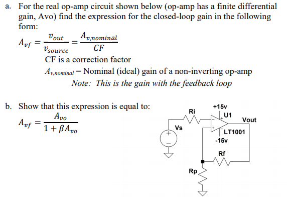 Solved For the real op-amp circuit shown below (op-amp has a | Chegg.com